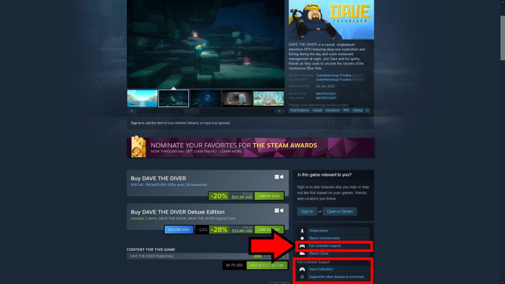 Dave The Diver: Controller Support Details - Games Fuze