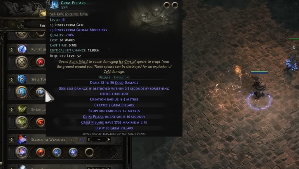 PoE 2: Grim Pillar Skill for Spell Totems (How to Get, Best Gem Setup ...